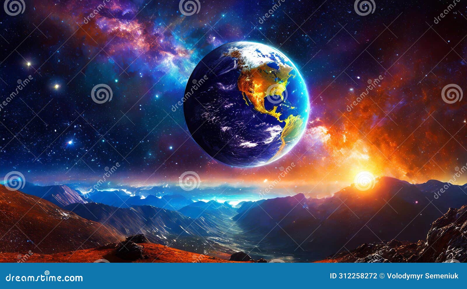 Abstract Art Planet Earth Seen from Outer Space, Part of the Solar ...