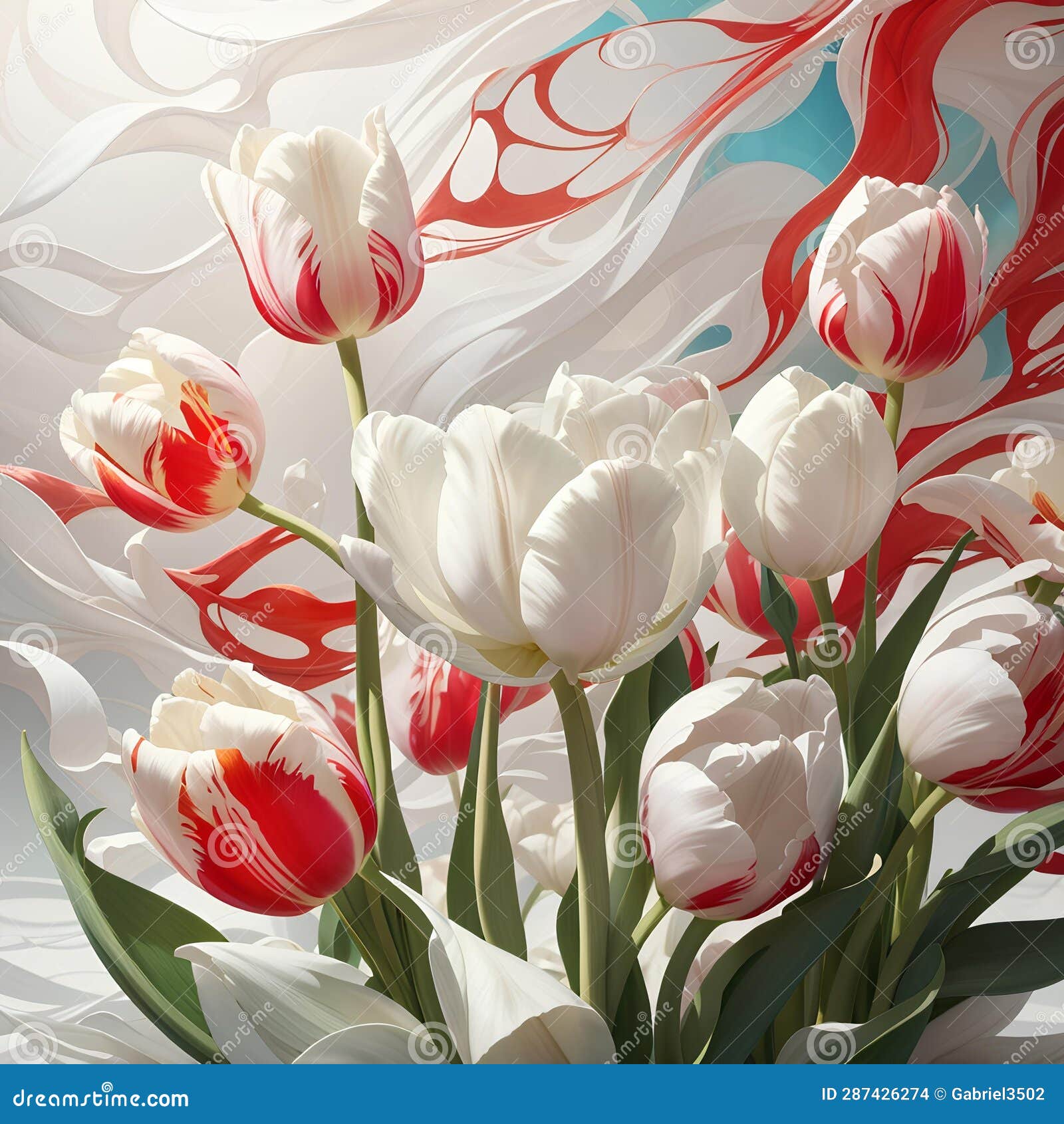 Abstract Artwork of Red and White Tulips Stock Illustration - Illustration of fabric, wallpaper ...