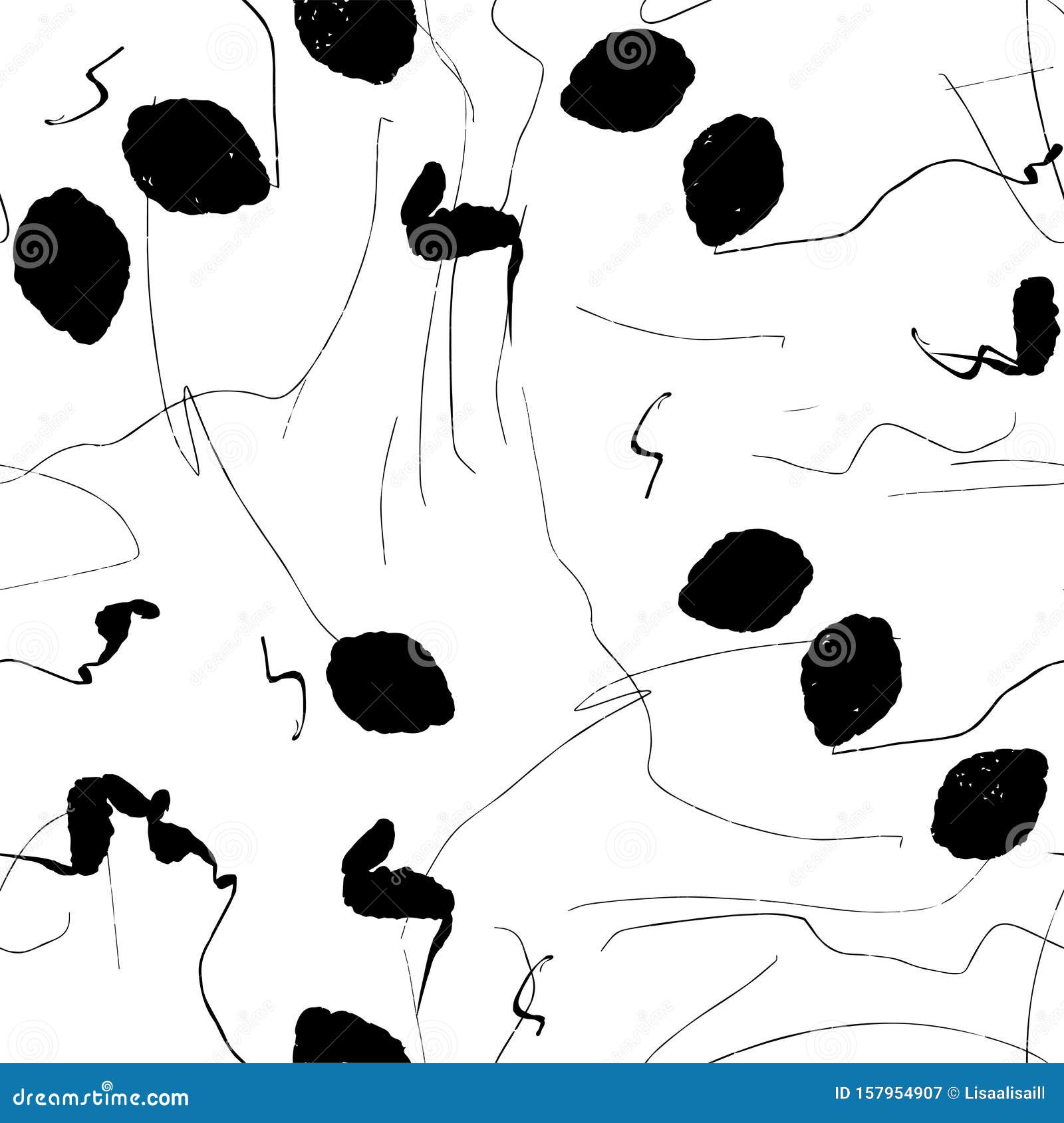 Abstract Art Seamless Pattern, Created by Dry Ink Brush. Textured Black ...