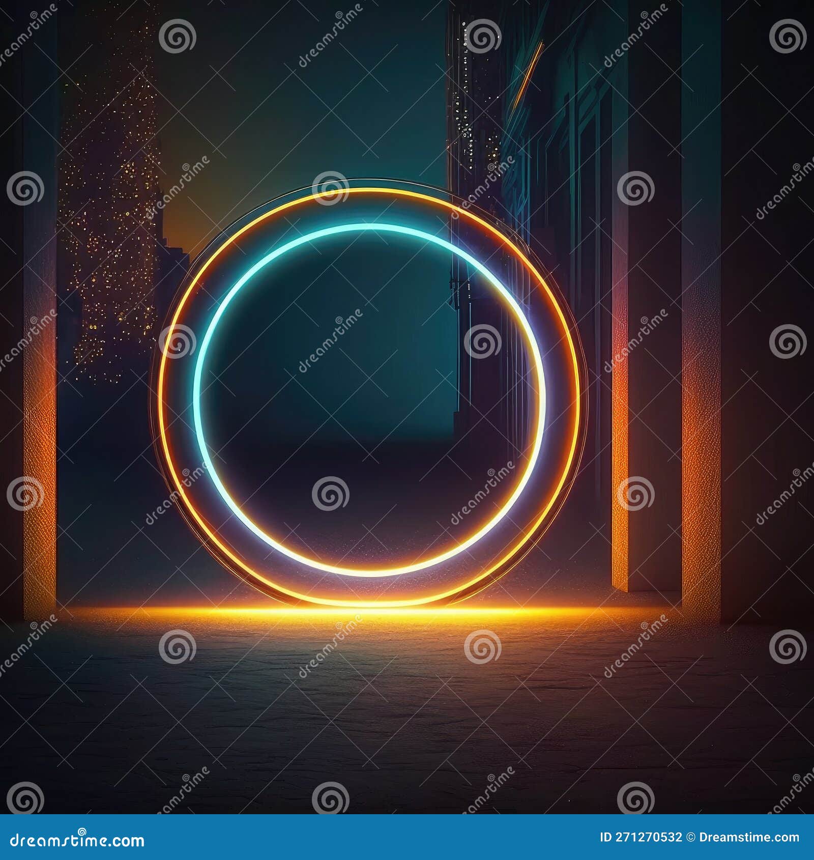 Abstract Art in Skyscraper View in Neon Spotlight Circle Frame. Stock ...