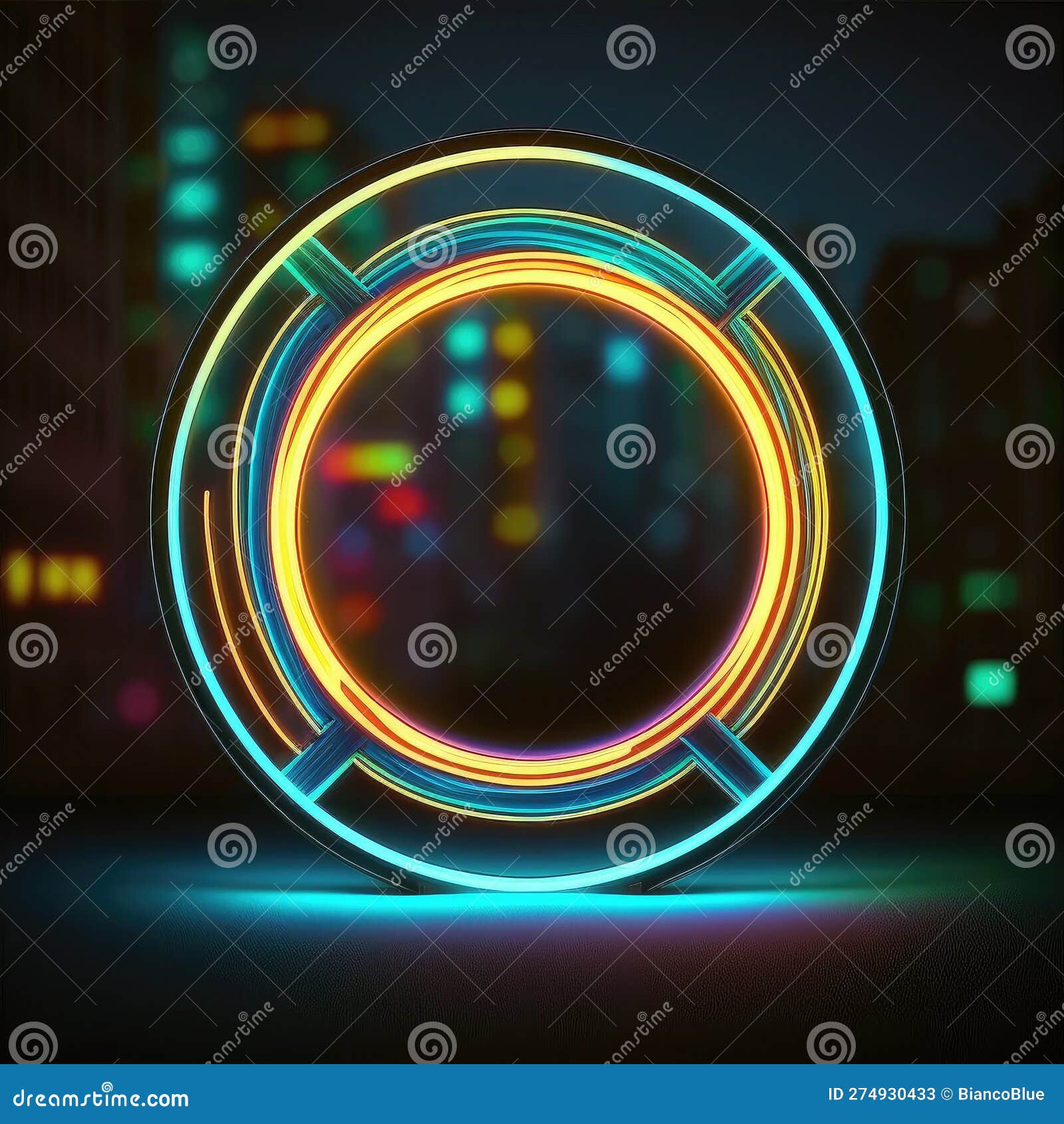 Abstract Art in Skyscraper View in Neon Spotlight Circle Frame. Stock ...