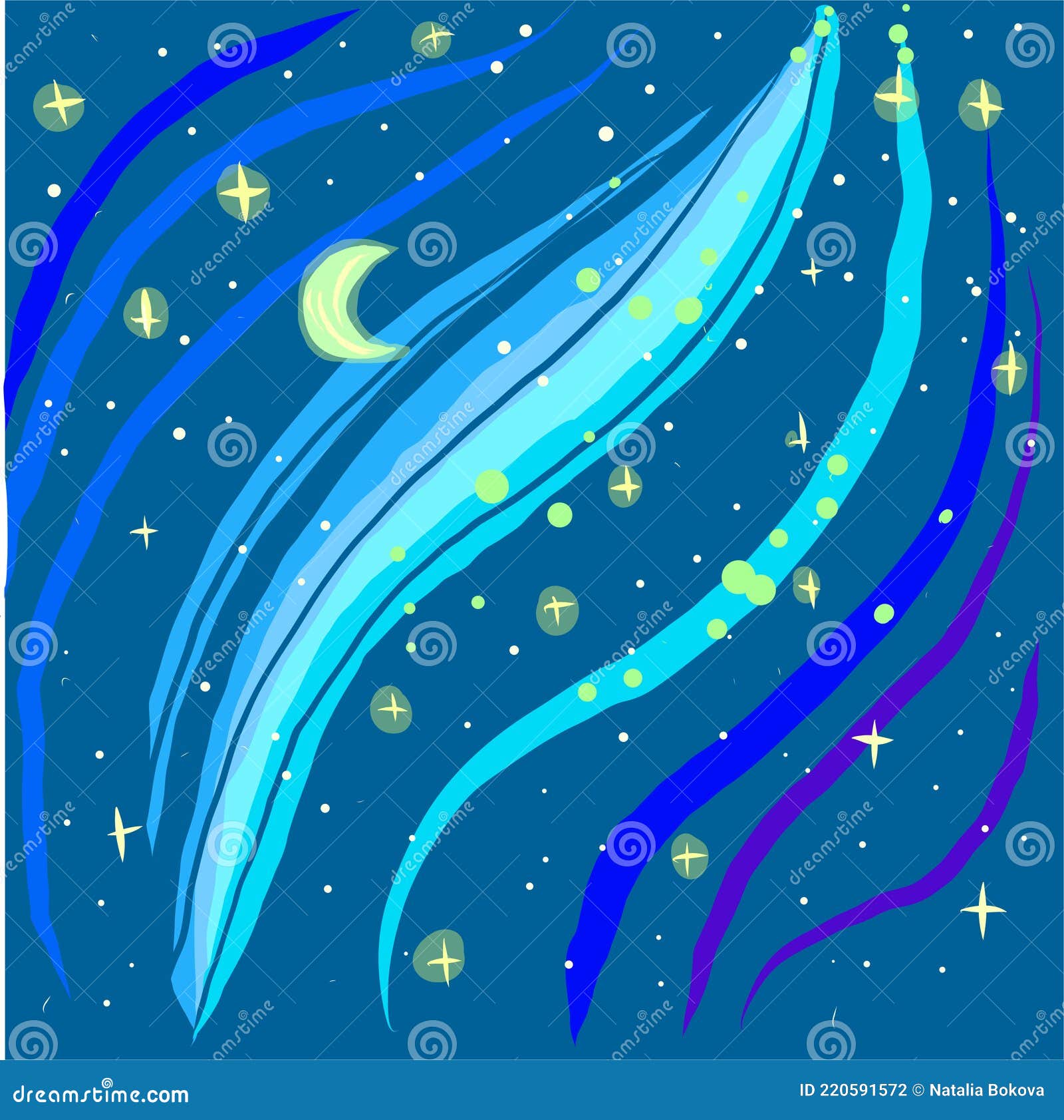 Abstract Art, Starry Night with Half Moon Stock Vector - Illustration ...