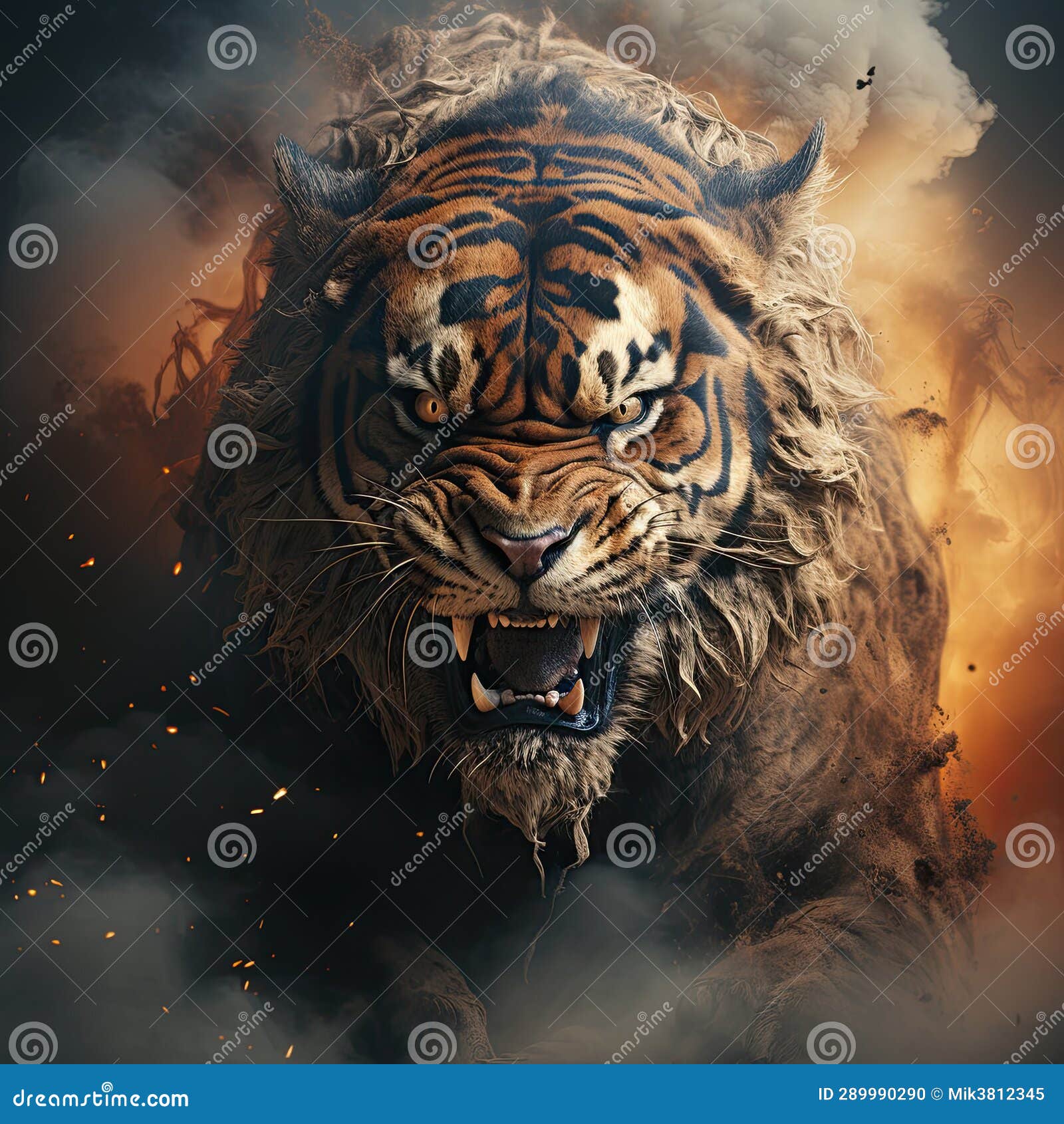 Abstract Art with Tiger Roaring on Fire. Stock Illustration ...