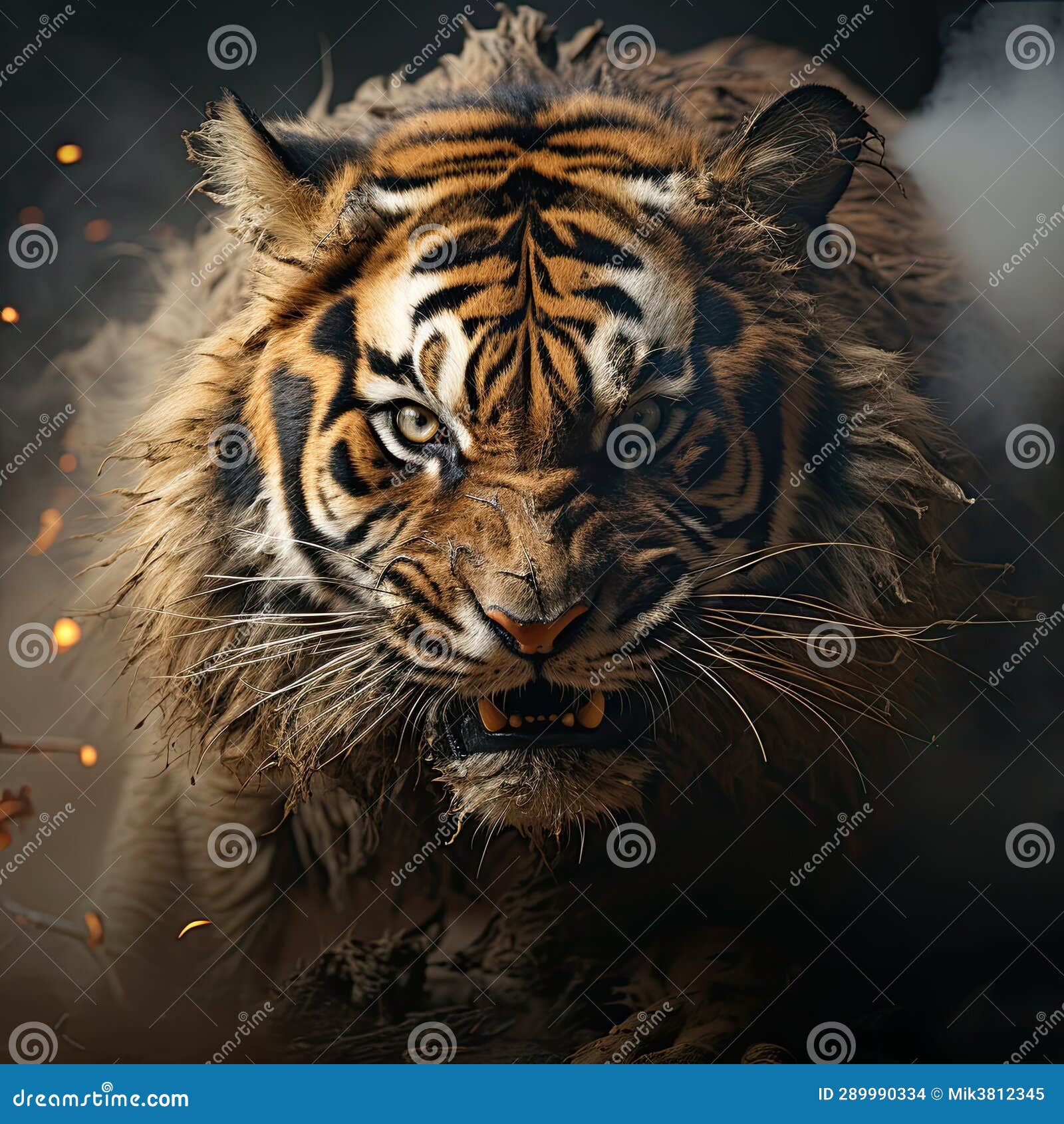 Abstract Art with Tiger Roaring on Fire. Stock Illustration ...