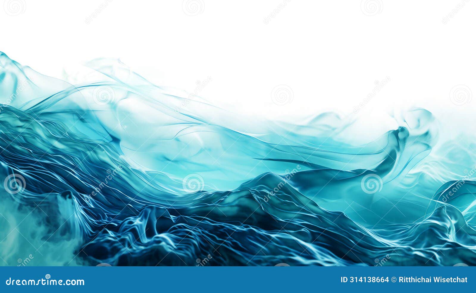 Abstract Art of Undulating Blue Waves and Wispy Smoke-like Textures ...