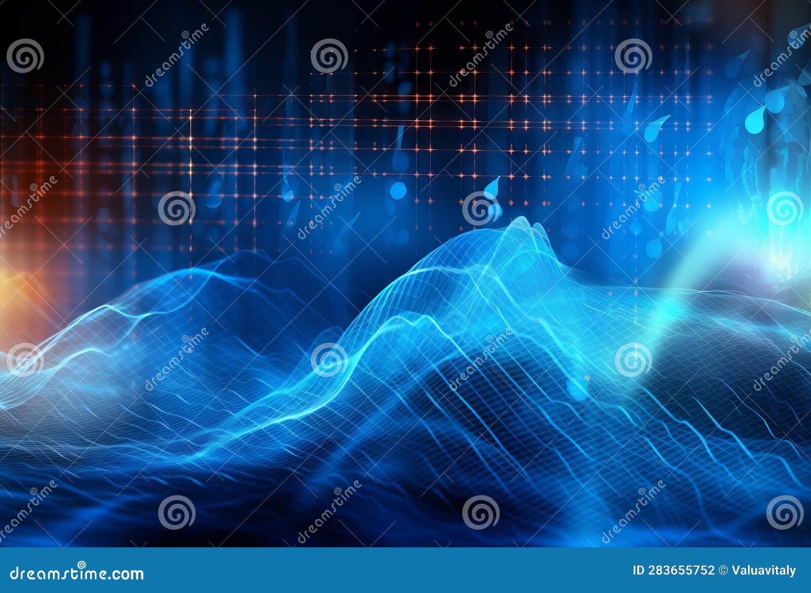 Abstract Art of Waves in Cold Blue Colors in a Dark Space. Abstract ...