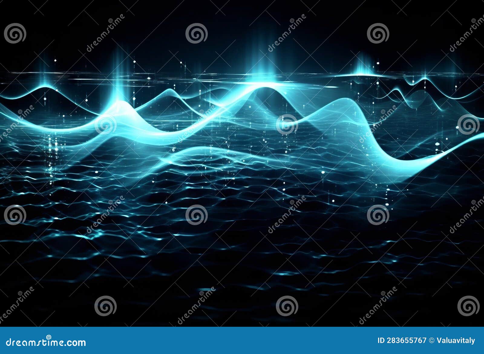 Abstract Art of Waves in Cold Blue Colors in a Dark Space. Abstract ...