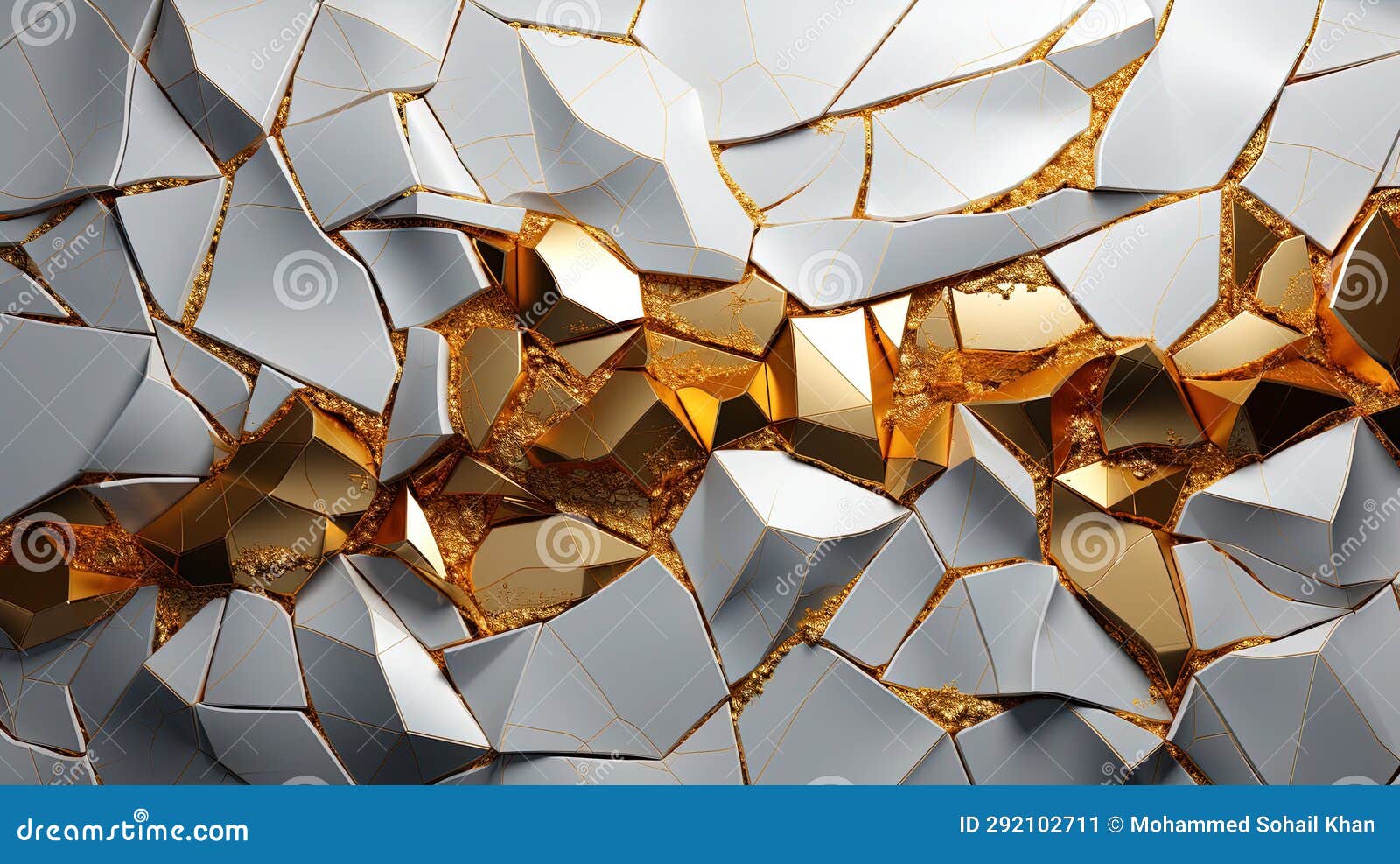 Abstract Art White and Gold Cracked Triangle Minimalistic Texture ...