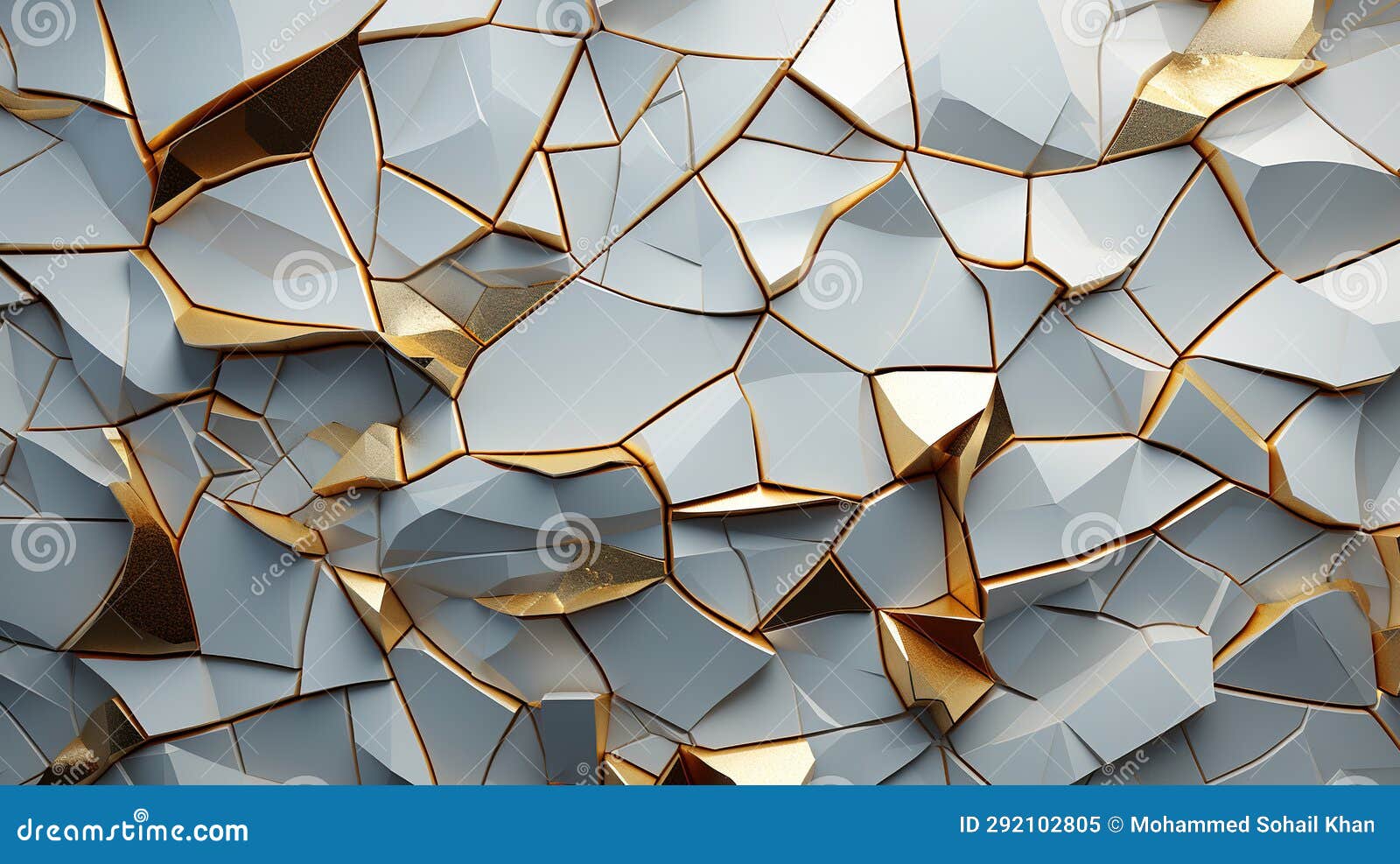 Abstract Art White and Gold Cracked Triangle Minimalistic Texture ...