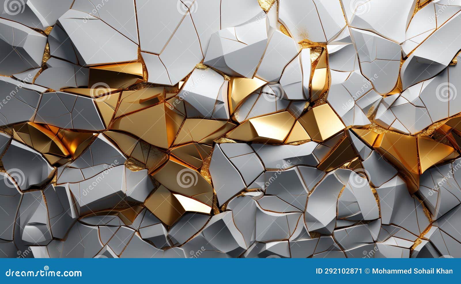 Abstract Art White and Gold Cracked Triangle Minimalistic Texture ...