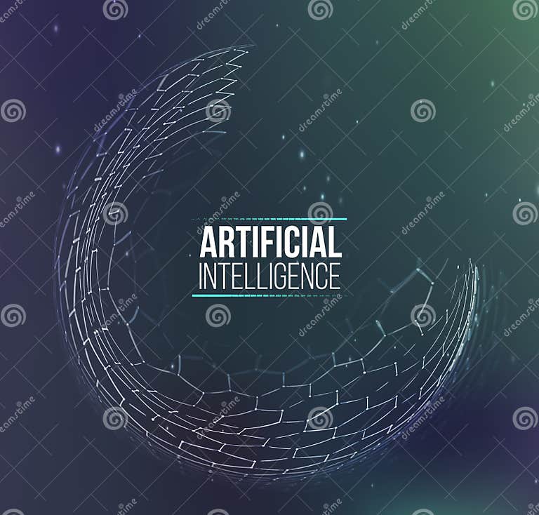 Abstract Artificial Intelligence with Blue Neon Wireframes Stock Vector ...