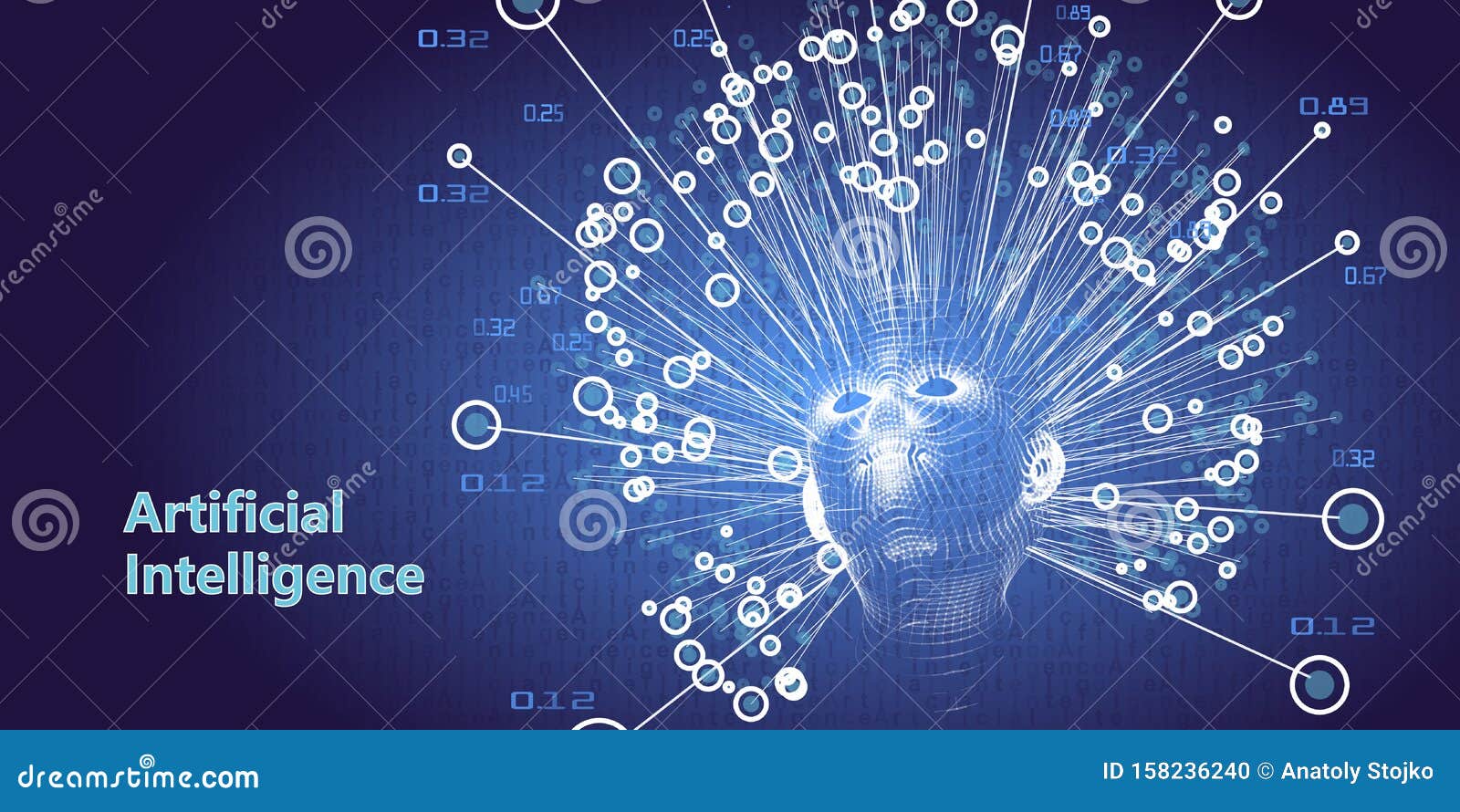 Abstract Artificial Intelligence Concept. 3d Grid Digital Human Face ...