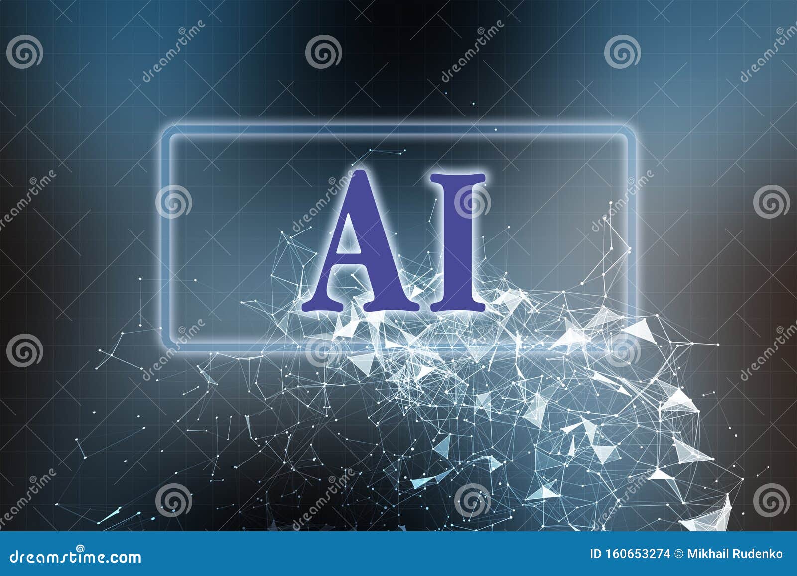 Abstract Artificial Intelligence Word Text Icon, With Network Global ...