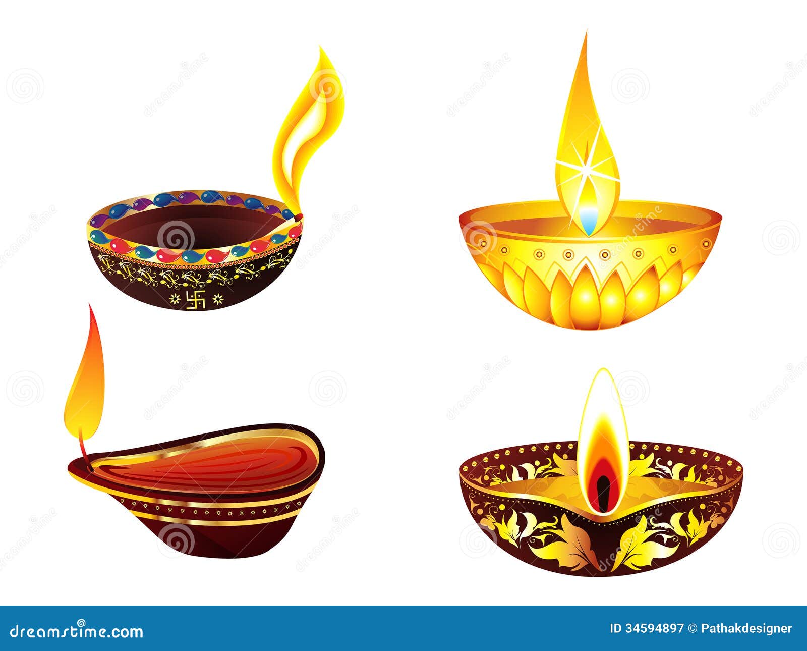 Abstract Artistic Golden Deepak Set Stock Vector - Illustration of ...