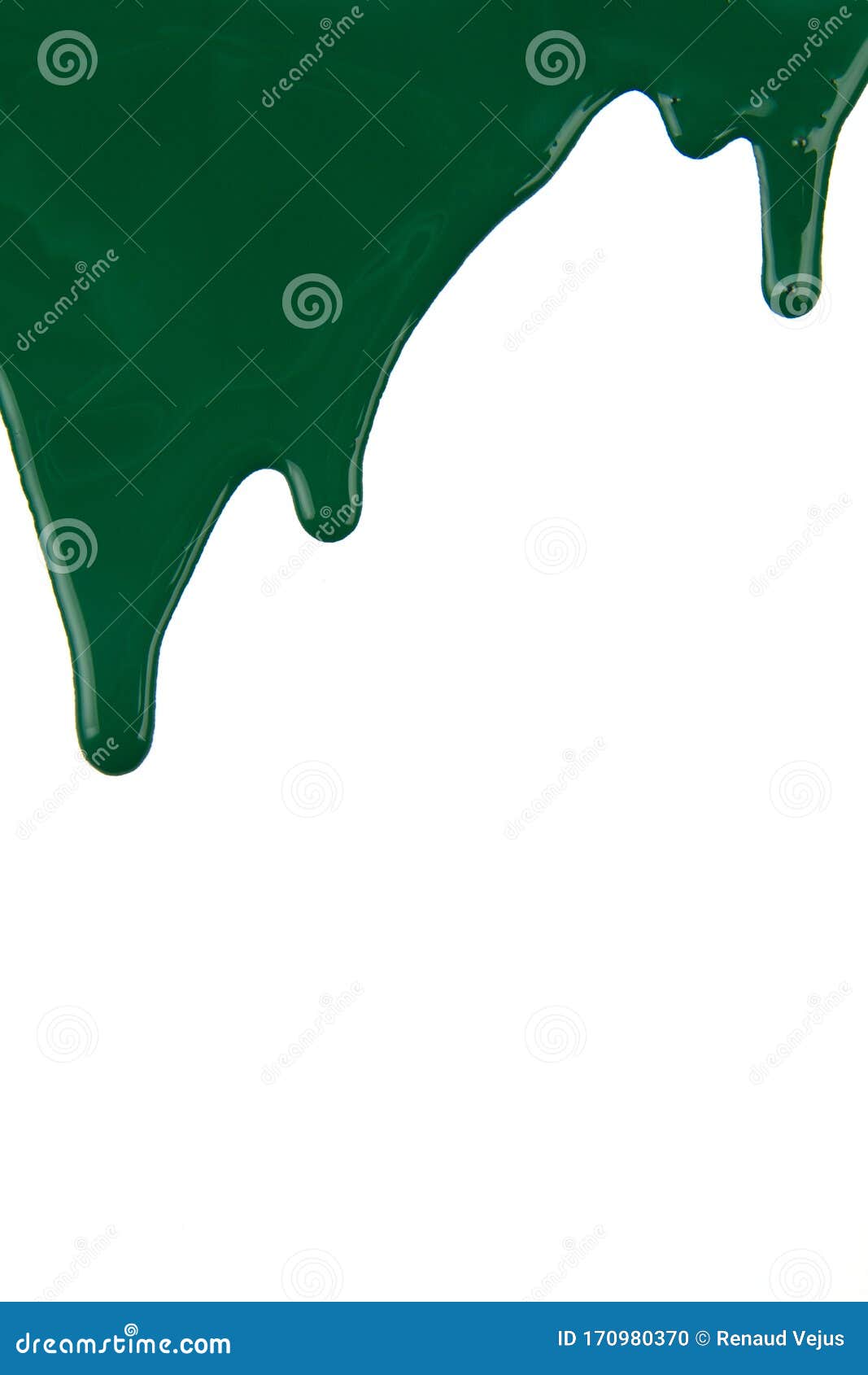 Abstract Artistic Paint Green Color Dripping Over White Background ...