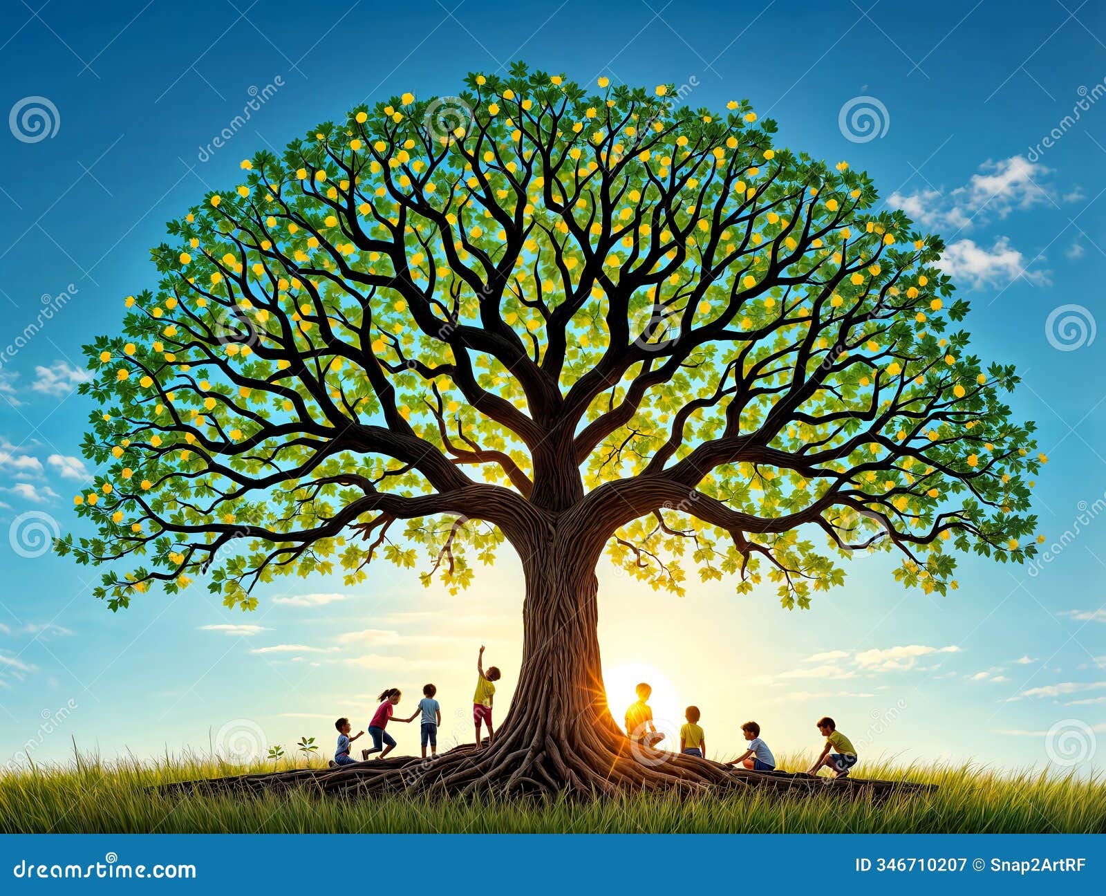 Abstract Artistic Representation of Children Playing Underneath the ...