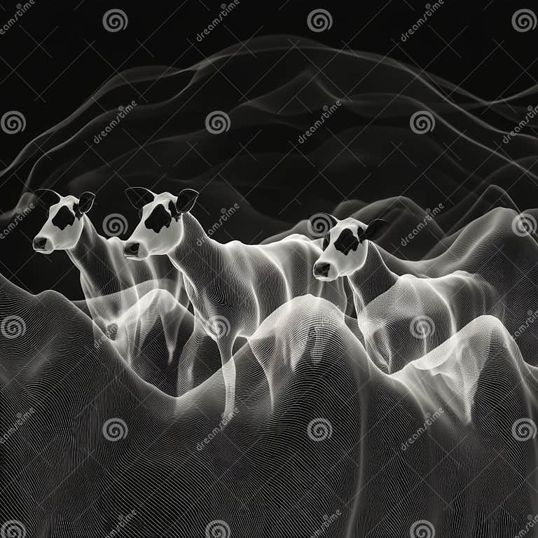 Abstract Artistic Representation of Cows with Flowing Lines Stock ...