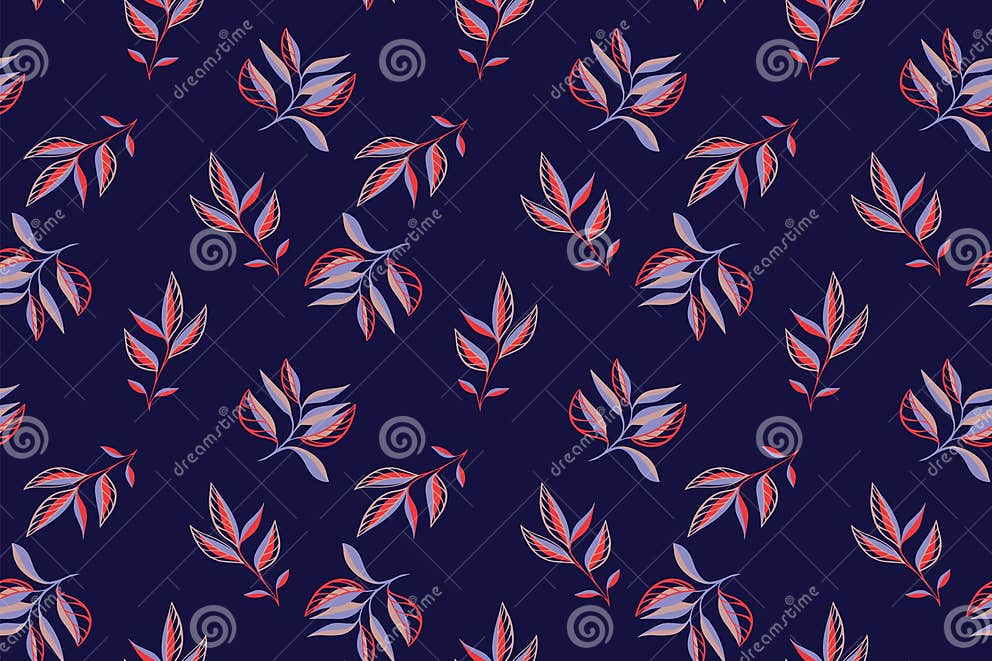 Abstract Artistic Tiny Branches Leaves Pattern on a Dark Blue ...