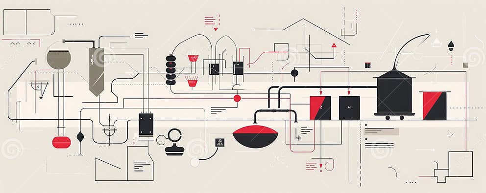 Abstract Technological Process Illustration with Circuitry and ...