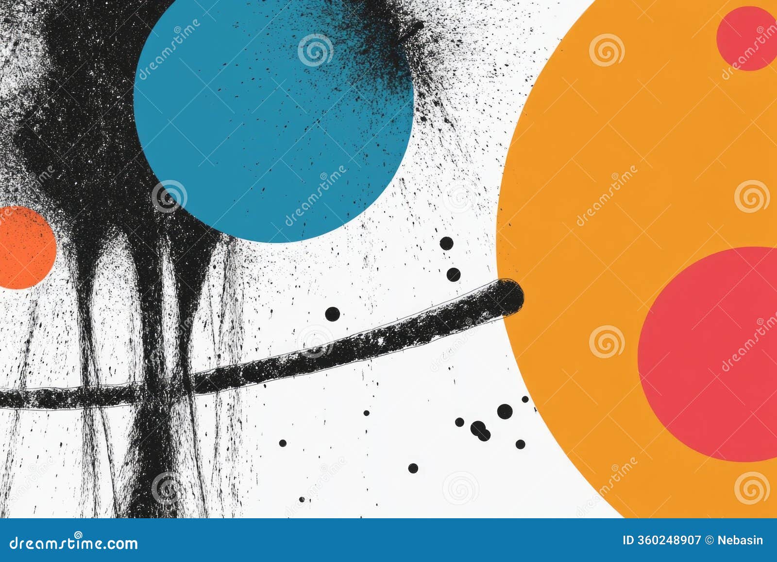 Abstract Artwork with Colorful Circles and Black Paint Splatter on ...