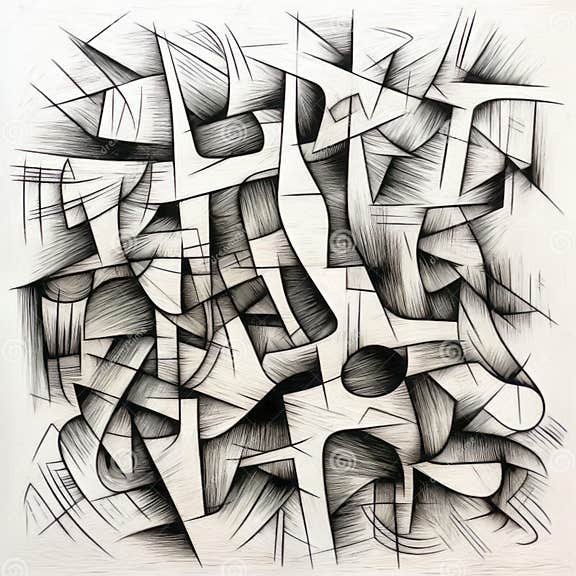 Abstract Dadaism Artwork with Random Pencil Doodle Lines Texture Stock ...