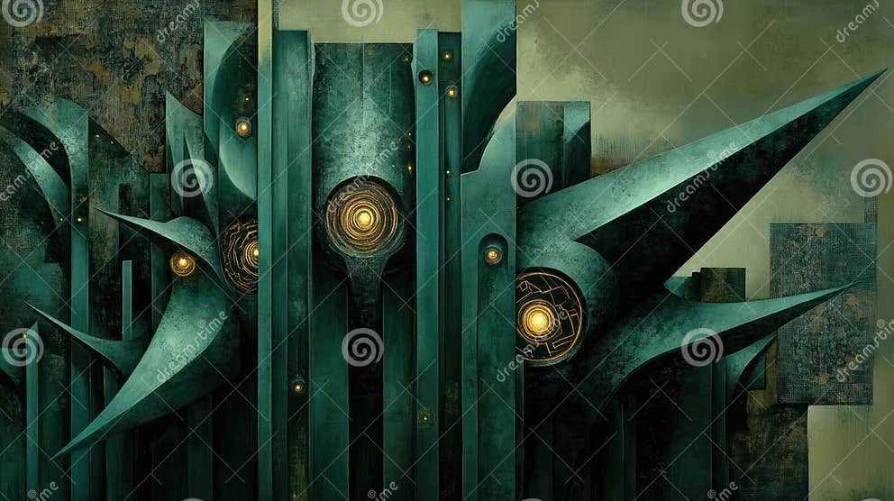 Abstract Artwork Featuring Angular Forms and Glowing Elements in a ...