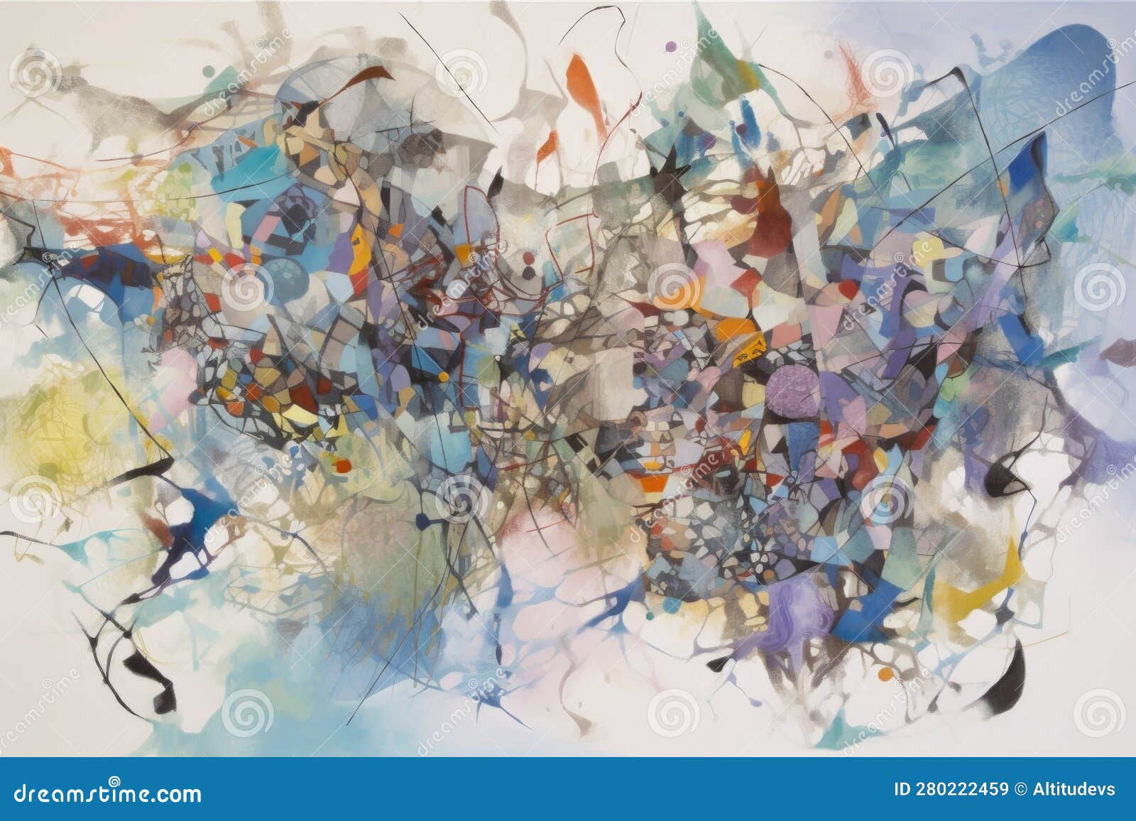 Abstract Artwork Featuring Deconstructed and Fragmented Shapes in Wispy ...