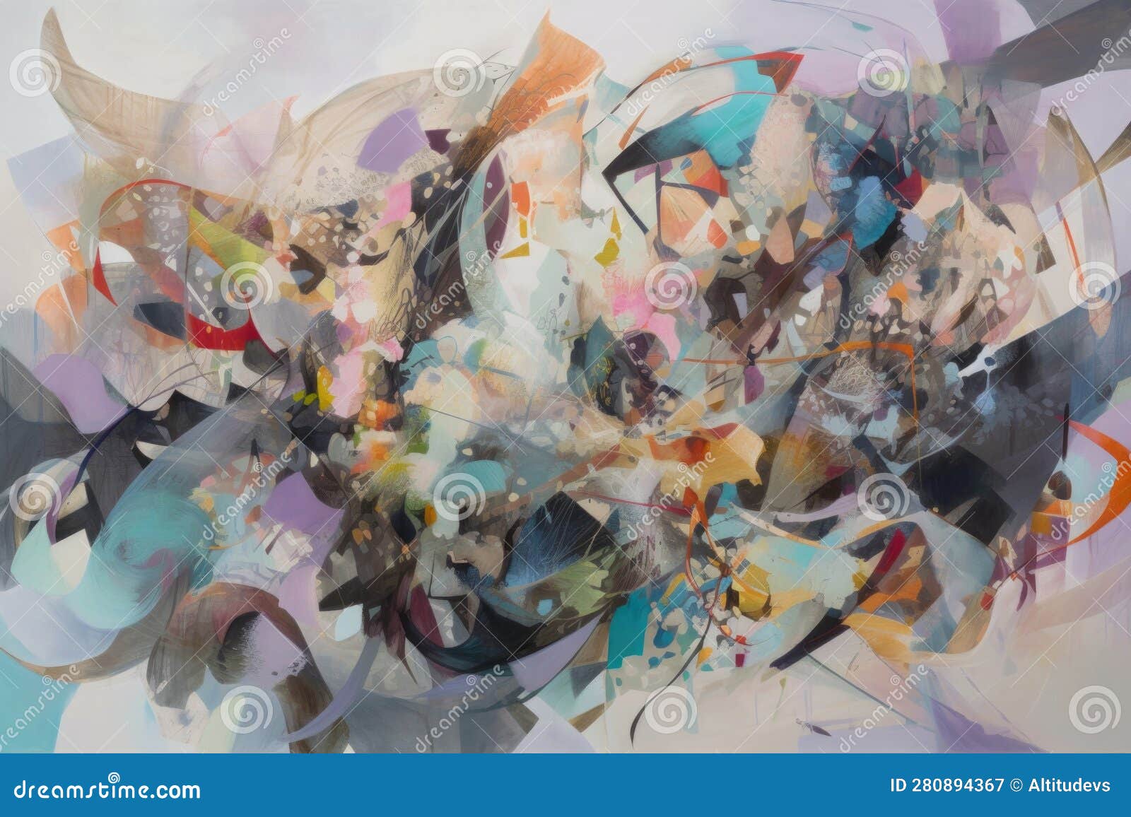 Abstract Artwork Featuring Deconstructed and Fragmented Shapes in Wispy ...