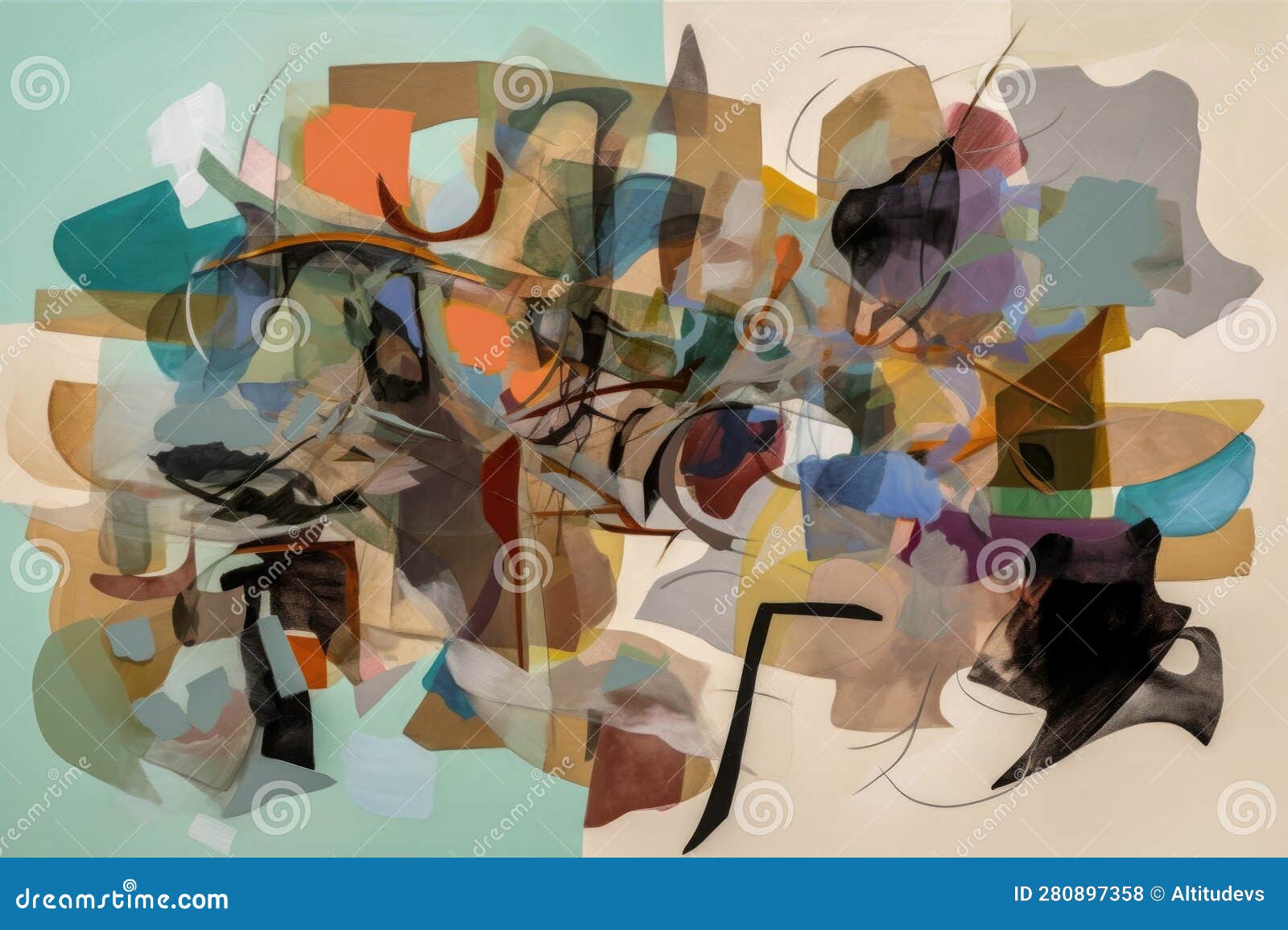 Abstract Artwork Featuring Deconstructed and Fragmented Shapes in Wispy ...