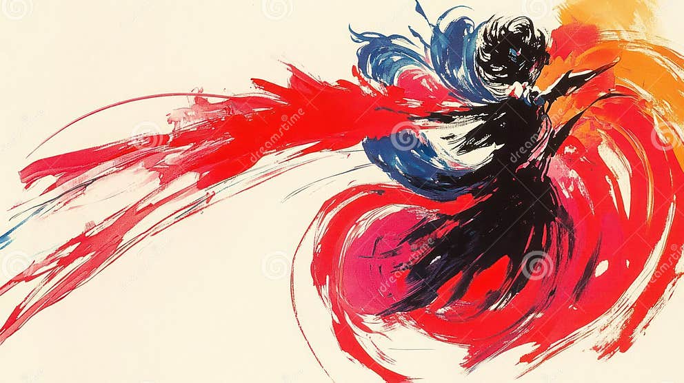 Abstract Artwork Featuring a Dynamic Figure with Flowing Colors and ...