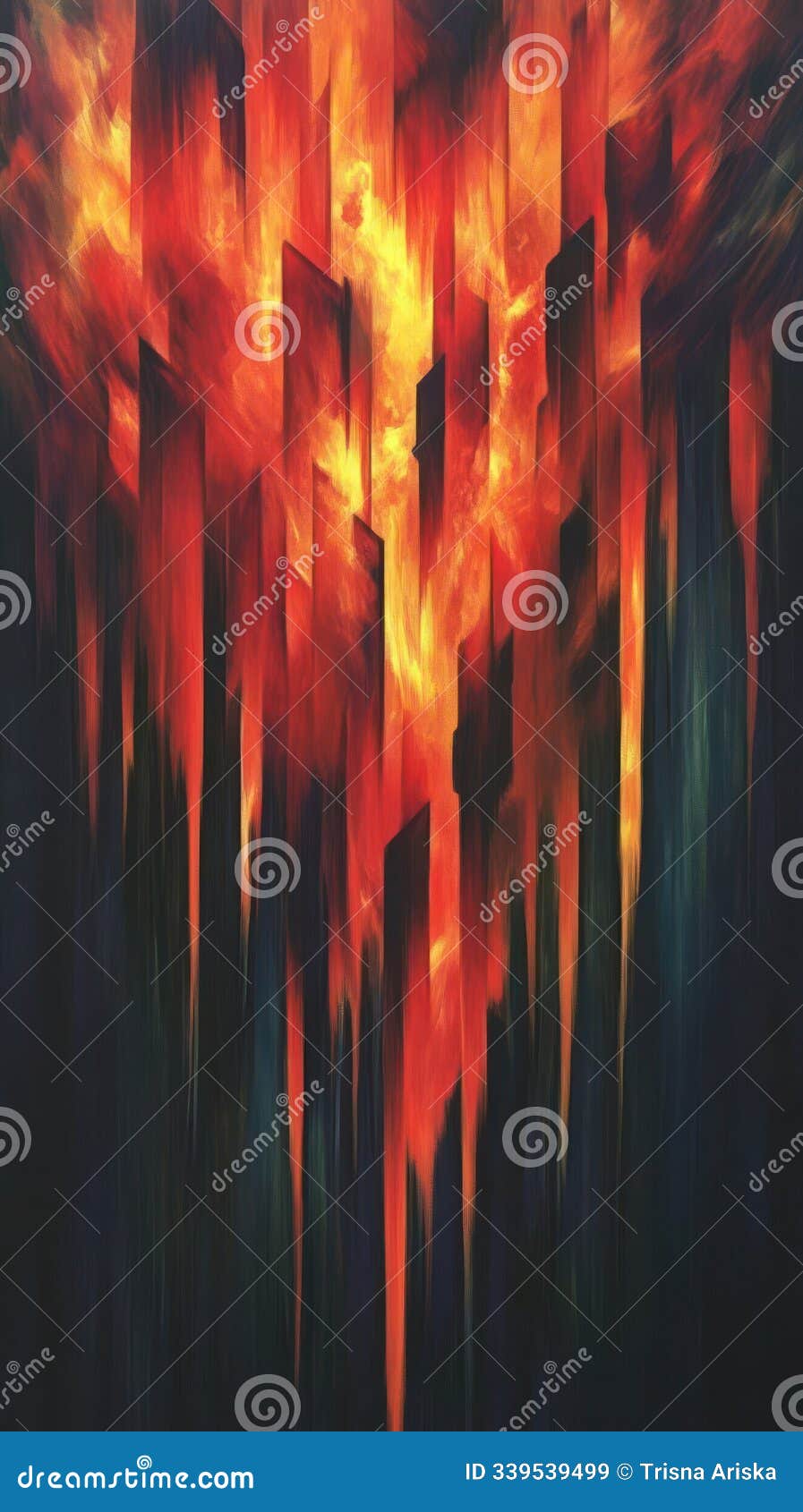Abstract Artwork Featuring Fiery Colors and Sharp, Vertical Shapes ...