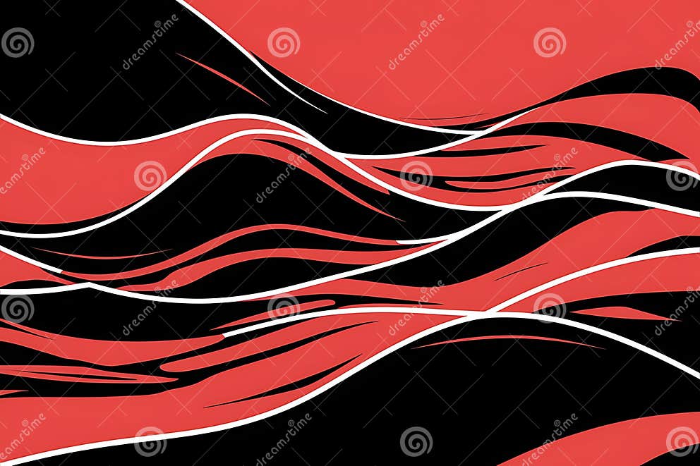 Abstract Red Black White Curved Lines Art Design Stock Illustration ...