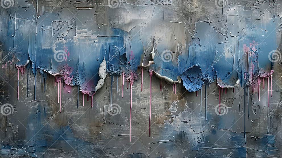 Abstract Artwork Featuring Textured Layers of Blue, Gray, and Pink with ...