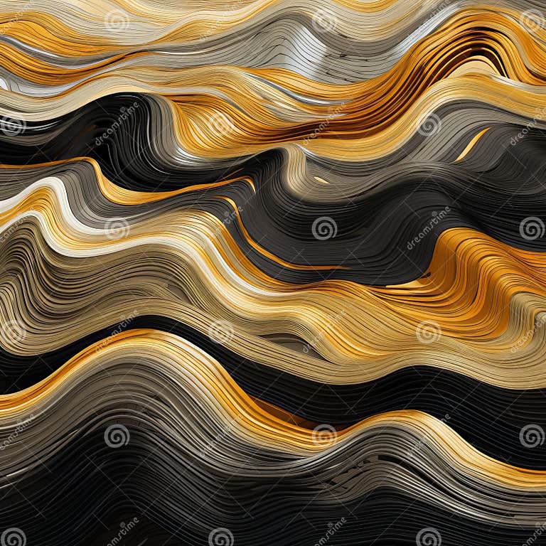 Abstract Artwork: Waves of Gold and Black in Gradient Color Blends Stock Illustration ...