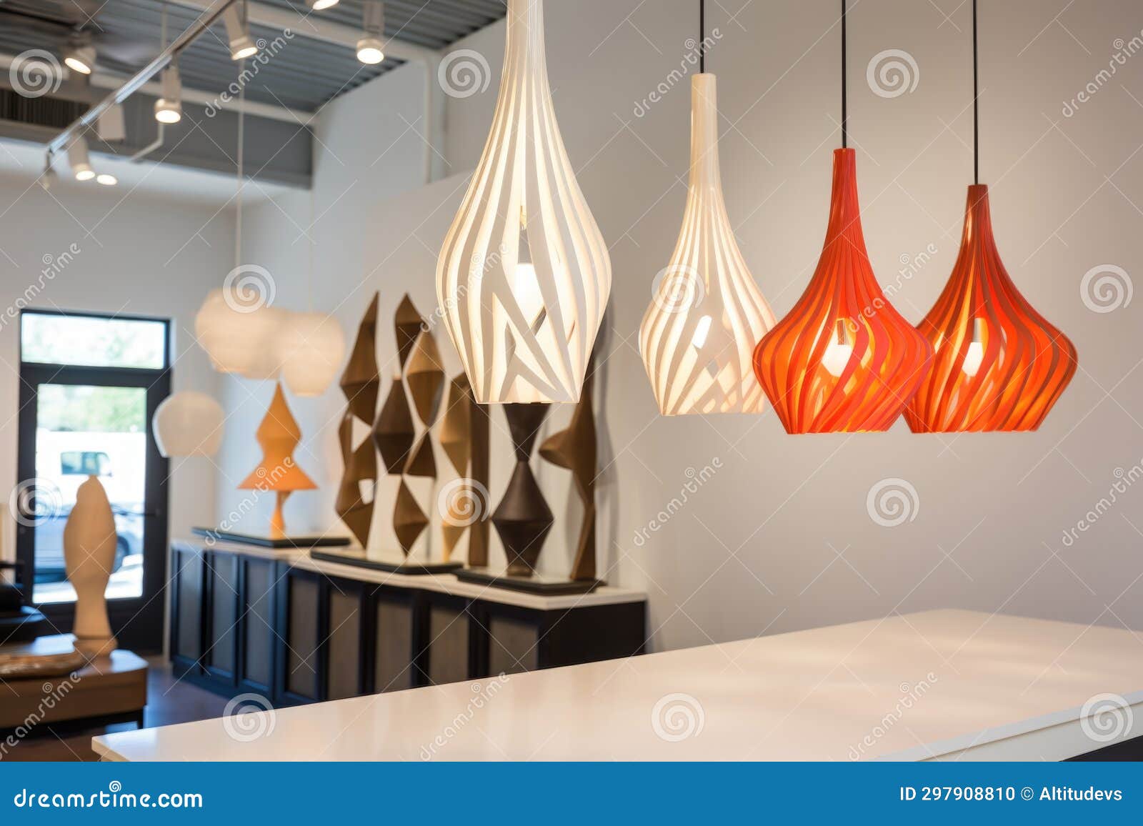 Abstract Asymmetrical Pendant Lighting in a Showroom Stock Photo ...