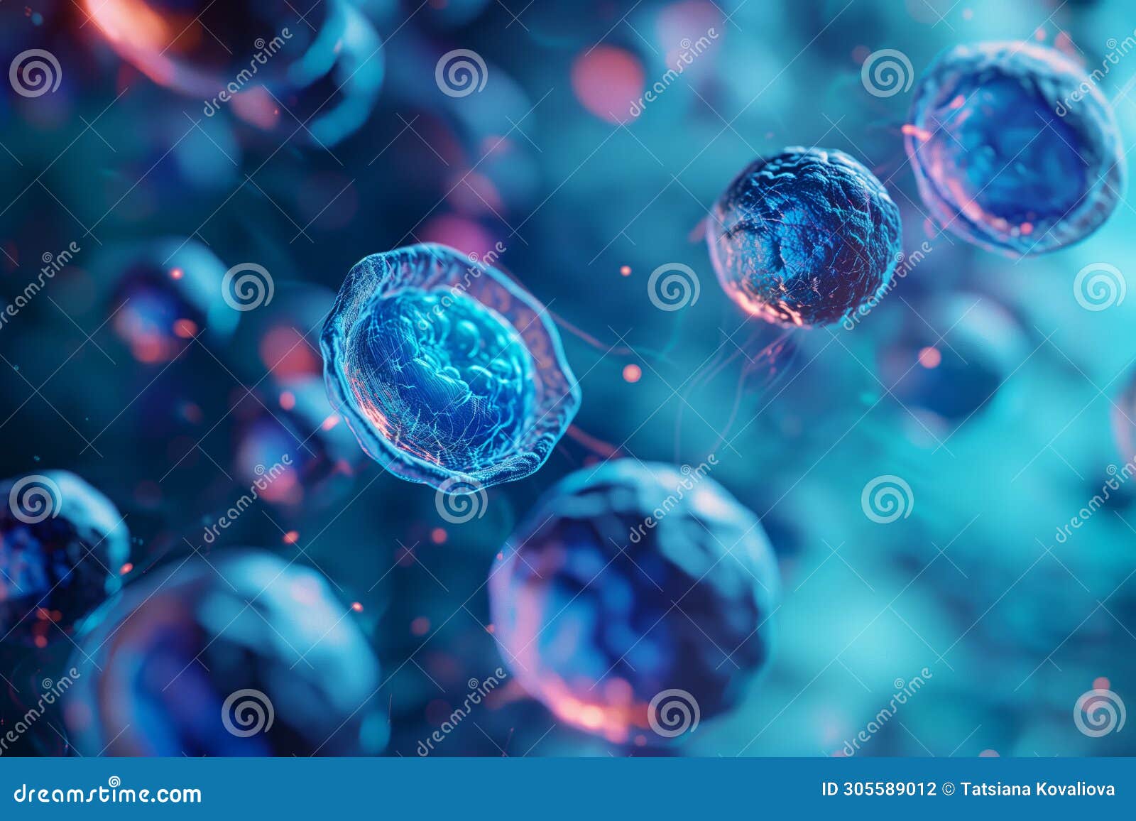 Abstract Atom or Molecule Structure. Human Cell on Blue Background ...