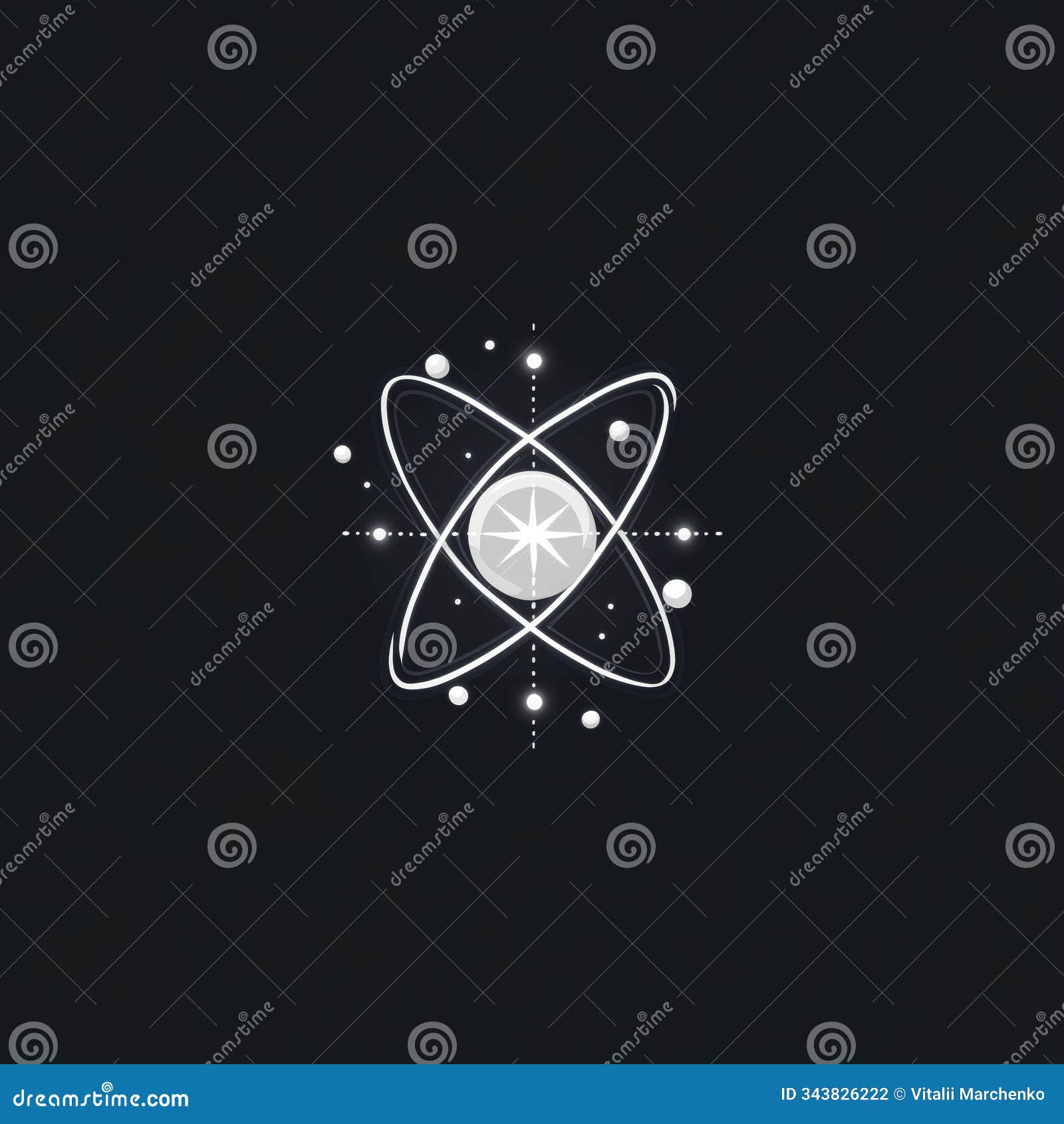 Abstract Atomic Symbol with Orbiting Electrons on Dark Background Stock ...