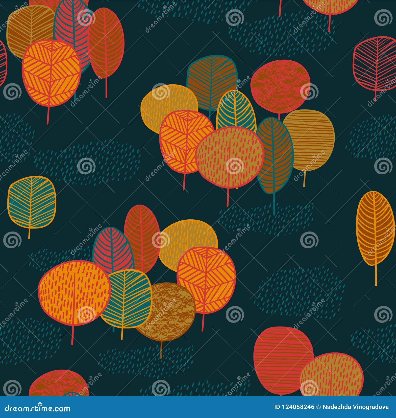 Abstract Autumn Seamless Pattern with Trees. Stock Vector ...