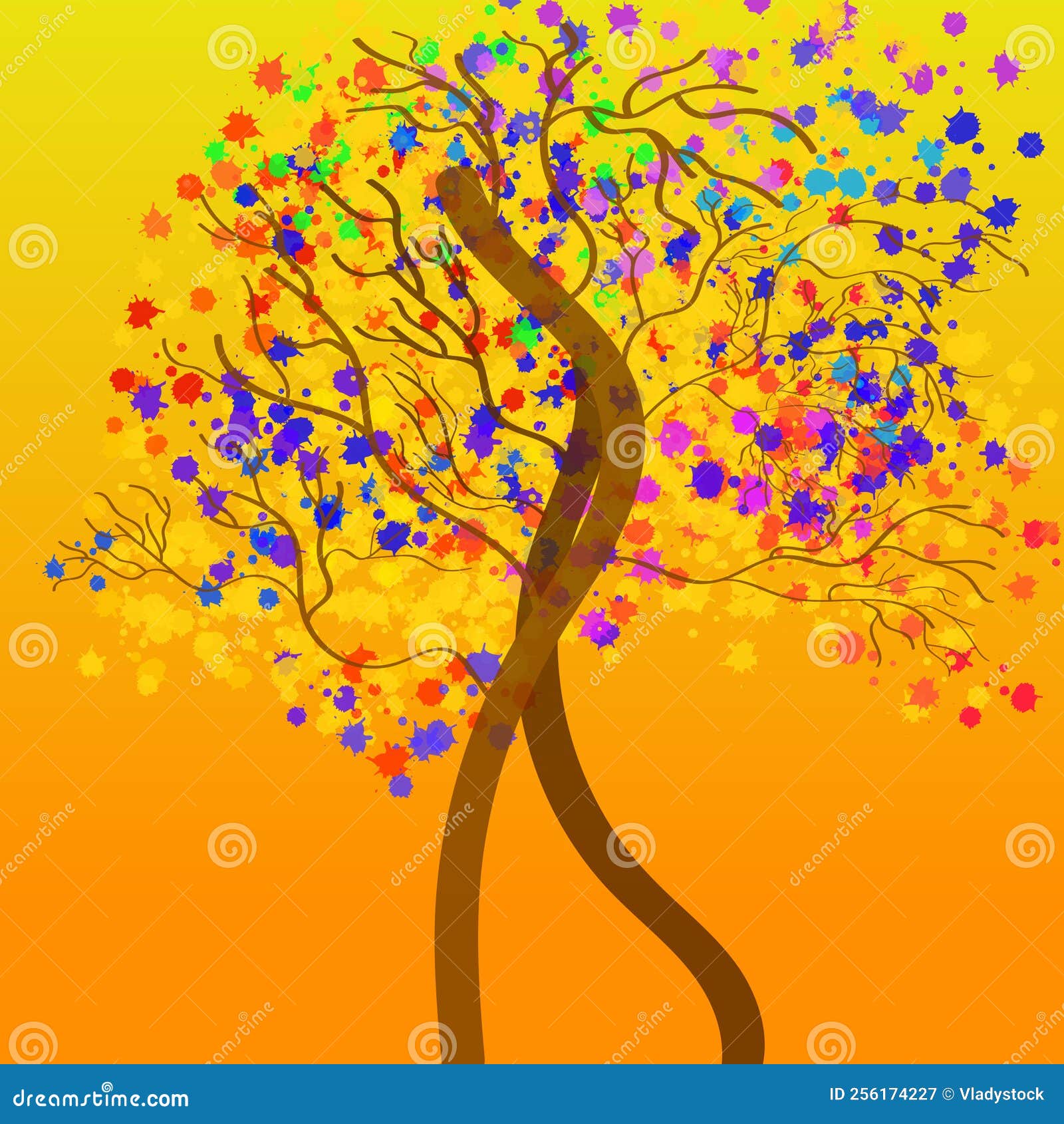 Abstract Autumn Tree with Colorful Blots and Splashes Stock Vector ...