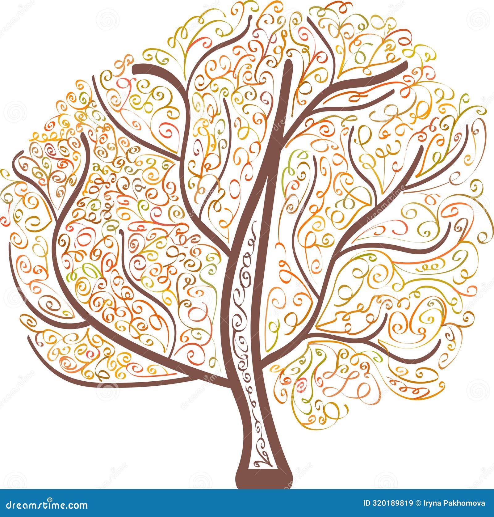 Abstract Autumn Tree Illustration in Contour Line Drawing by ...