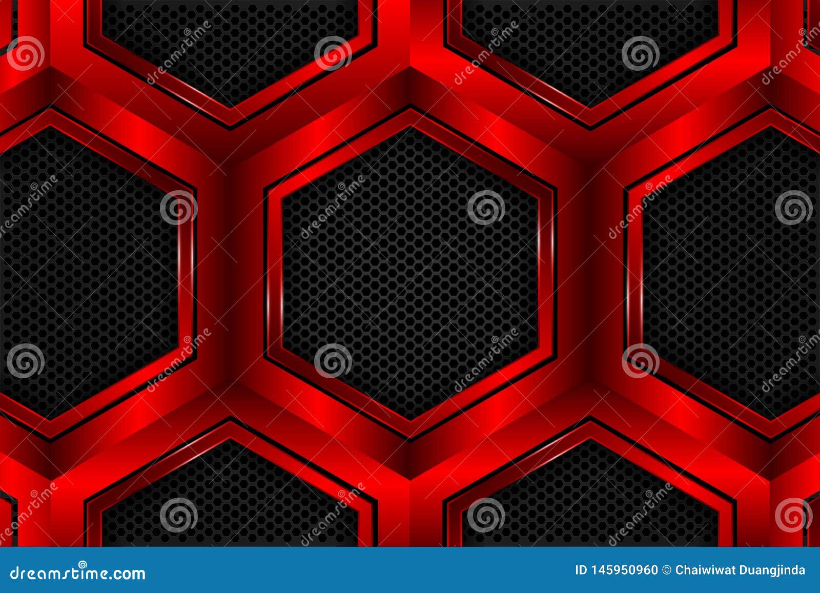 Red Hexagon Metallic on Black Mesh As Background Stock Vector ...