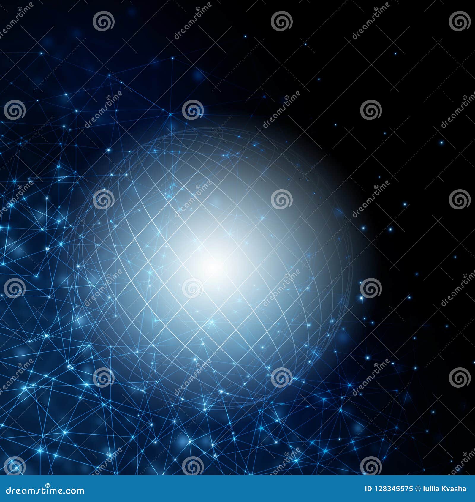 Abstract Background. Abstract Glowing Ball, Communication Lines ...