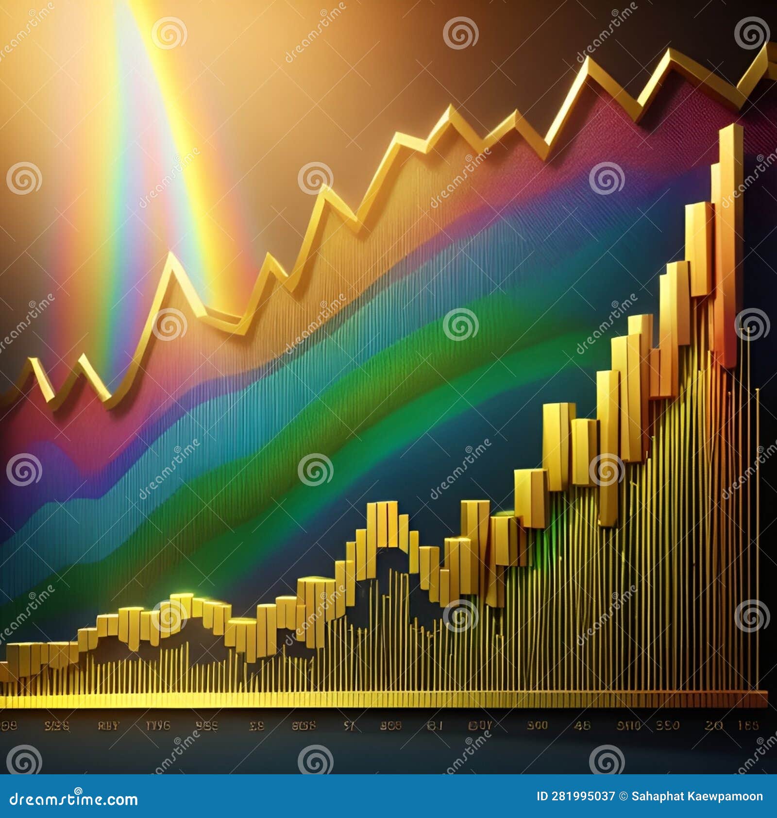 Abstract Background with Bar Chart and Rainbow, 3d Render Illustration ...