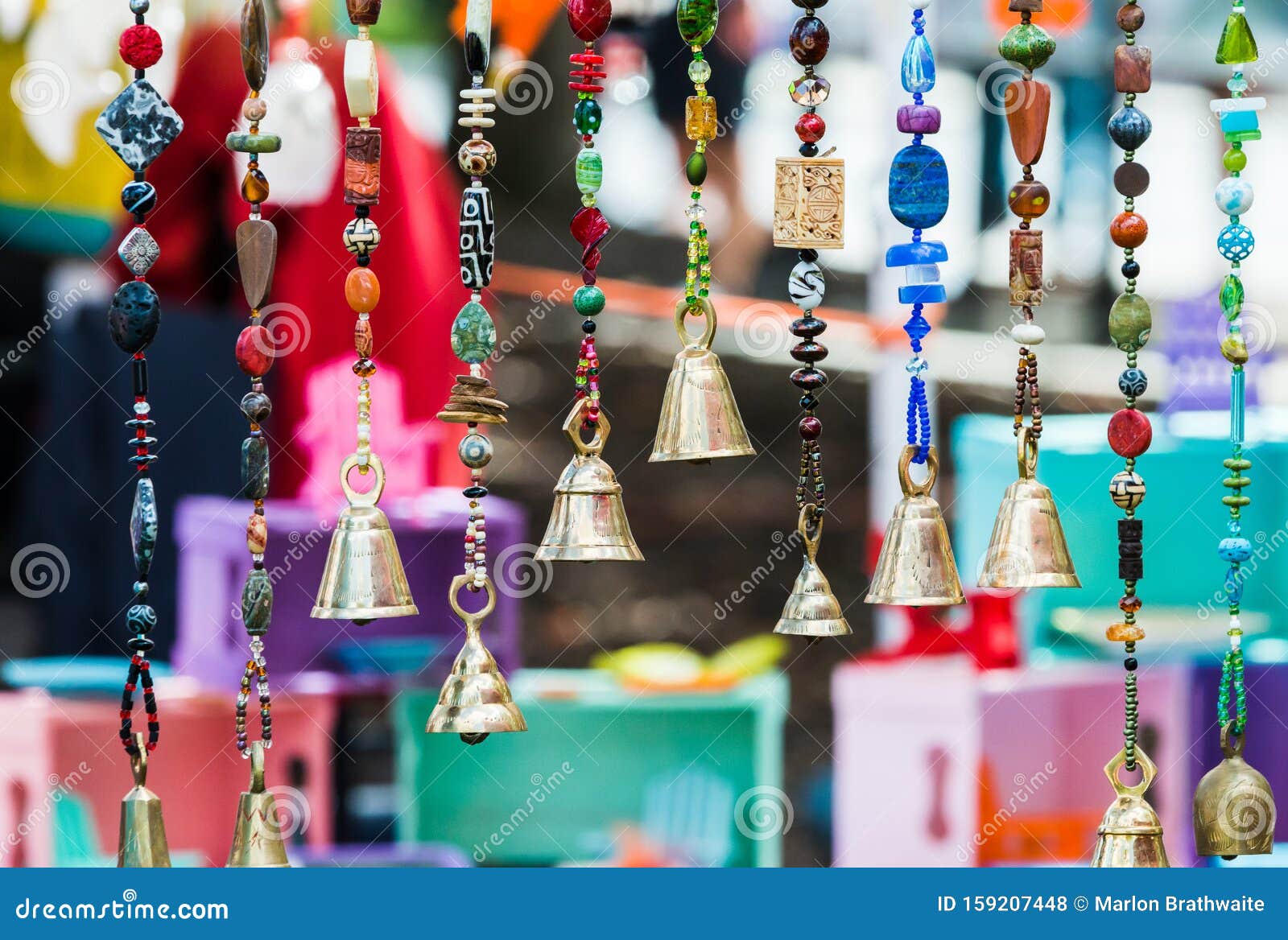 Abstract Background of Beads on a String with Bells. Stock Photo ...