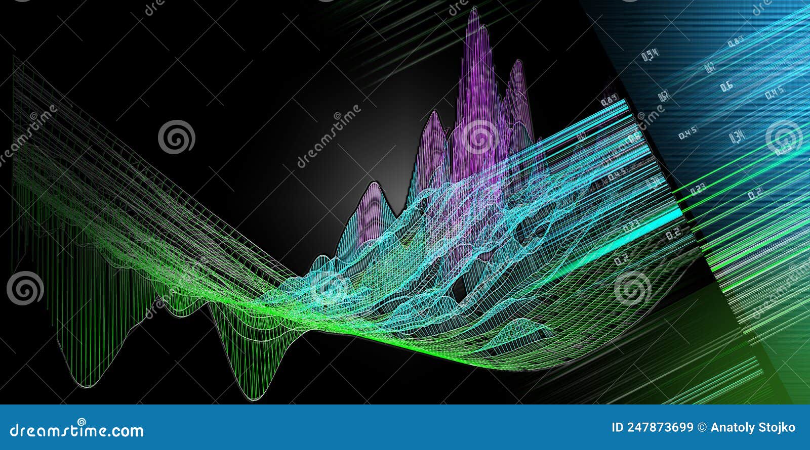 Abstract Background With Bending Color Grid And Lines On Dark Visual Presentation Of Analytics