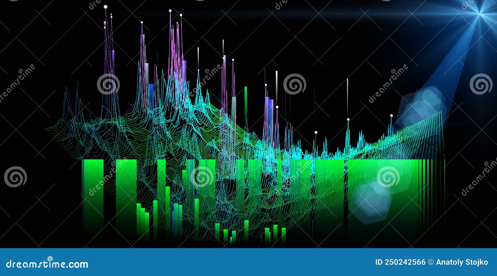 Abstract Background With Bending 3d Wireframe Grid And Color Lines Visual Presentation Of 3d
