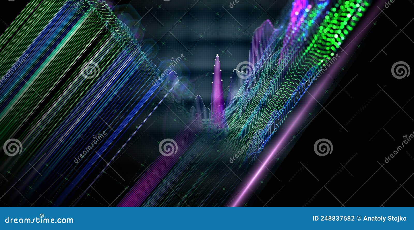 Abstract Background with Bending Grid, Data and Blurred Lines on Dark ...