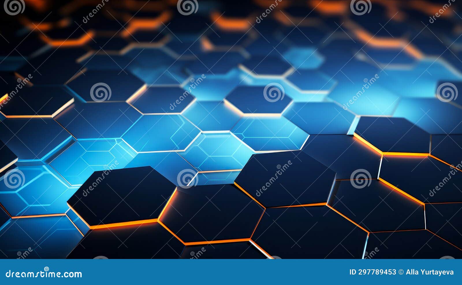 Abstract Background with Black Glowing Honeycomb Hexagons and Fiery ...