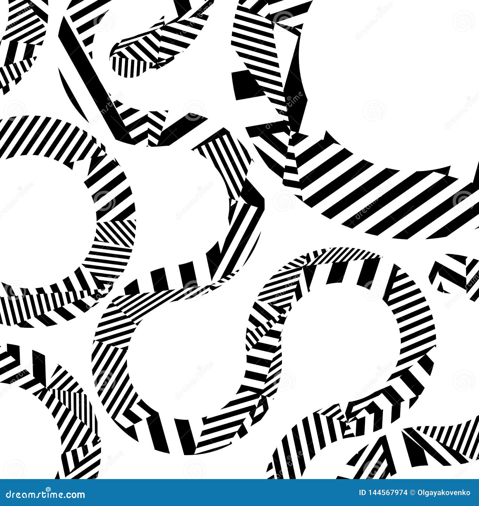 Abstract Background with Black and White Striped Loops, Arcs, Geometric ...