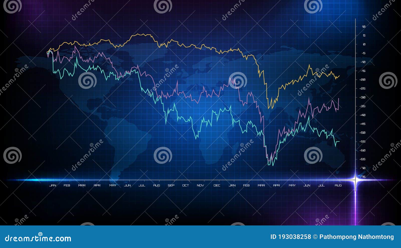 Background of Blue Average Graph Stock Market Index and World Map Stock ...
